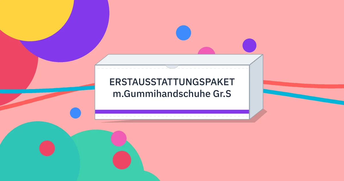 Symbolbild: Packung mit der Aufschrift ERSTAUSSTATTUNGSPAKET m.Gummihandschuhe Gr.S (PZN 14409939) – Verfügbarkeit und Bezug in Apotheken in Frankfurt am Main