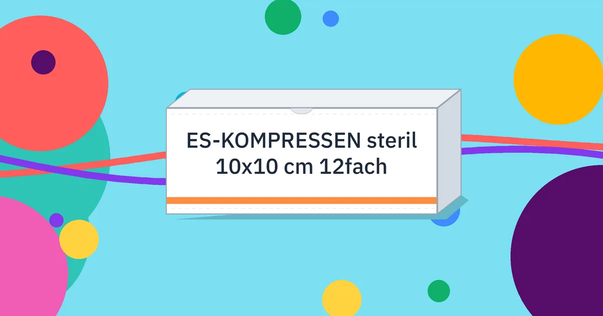 Symbolbild: Packung mit der Aufschrift ES-KOMPRESSEN steril 10x10 cm 12fach (PZN 20228751) – Verfügbarkeit und Bezug in Apotheken in Frankfurt am Main