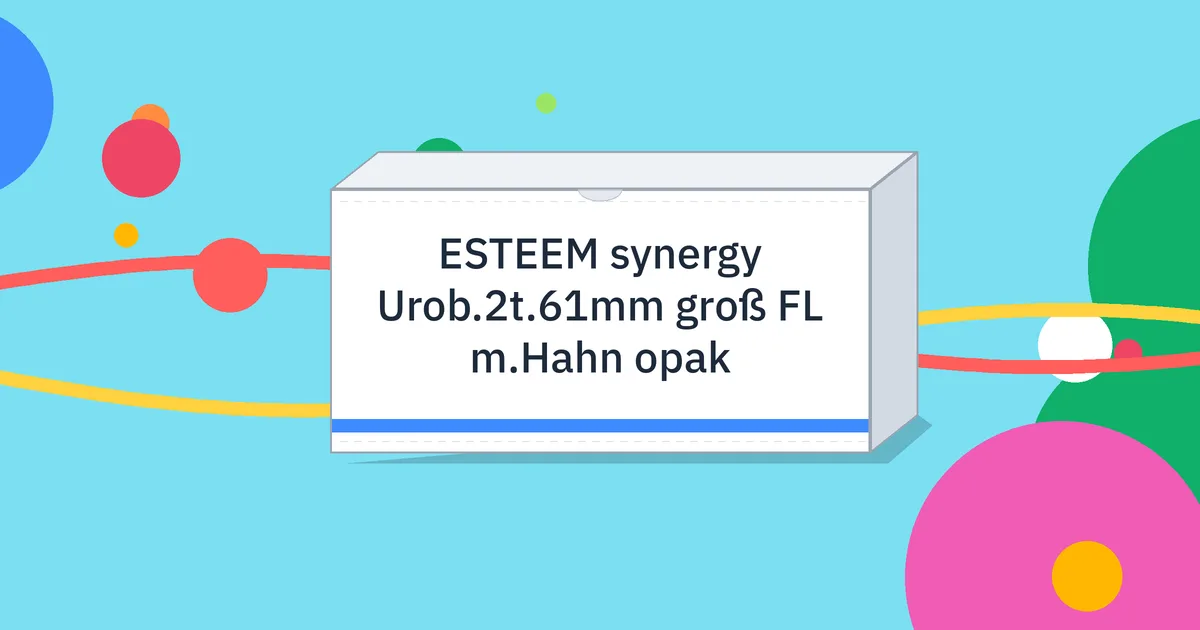 Symbolbild: Packung mit der Aufschrift ESTEEM synergy Urob.2t.61mm groß FL m.Hahn opak (PZN 02197975) – Verfügbarkeit und Bezug in Apotheken in Frankfurt am Main