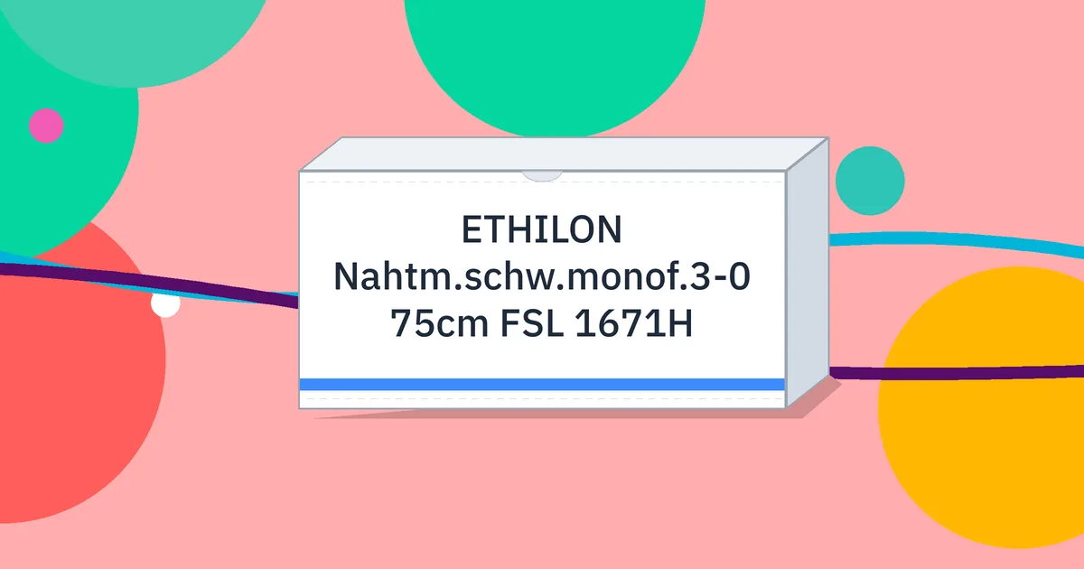 Symbolbild: Packung mit der Aufschrift ETHILON Nahtm.schw.monof.3-0 75cm FSL 1671H (PZN 16786445) – Verfügbarkeit und Bezug in Apotheken in Frankfurt am Main
