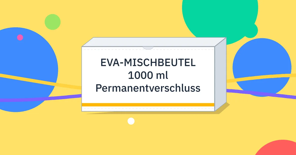 Symbolbild: Packung mit der Aufschrift EVA-MISCHBEUTEL 1000 ml Permanentverschluss (PZN 01803853) – Verfügbarkeit und Bezug in Apotheken in Frankfurt am Main