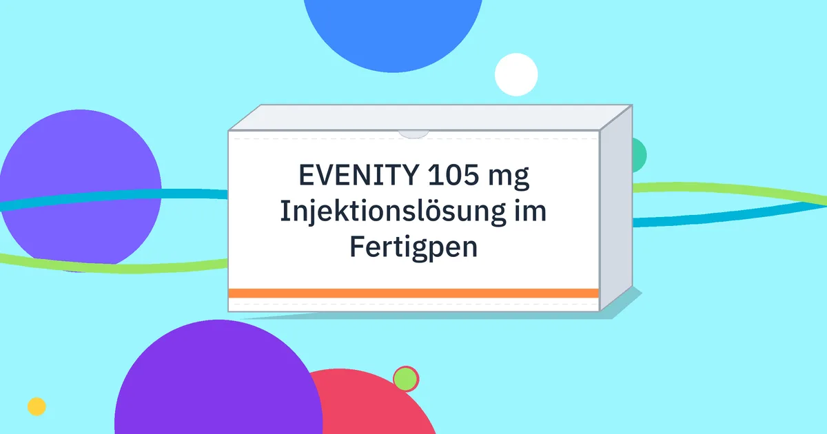 Symbolbild: Packung mit der Aufschrift EVENITY 105 mg Injektionslösung im Fertigpen (PZN 19998745) – Verfügbarkeit und Bezug in Apotheken in Frankfurt am Main