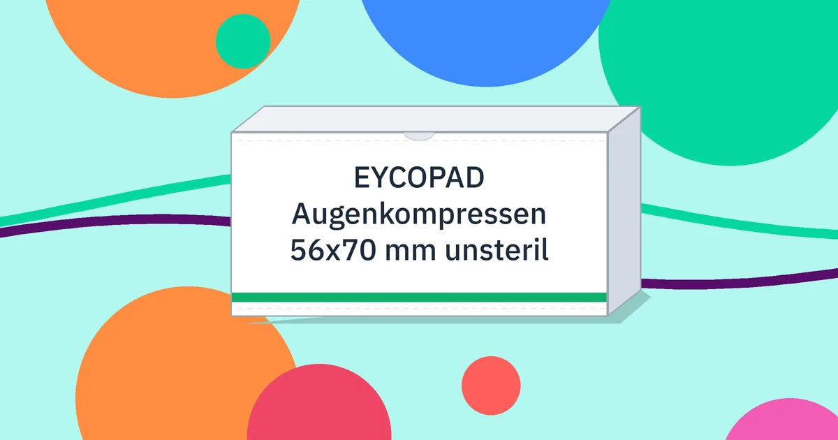 Symbolbild: Packung mit der Aufschrift EYCOPAD Augenkompressen 56x70 mm unsteril (PZN 17434286) – Verfügbarkeit und Bezug in Apotheken in Frankfurt am Main
