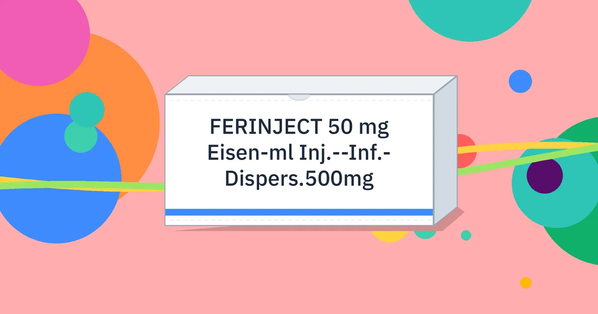 Symbolbild: Packung mit der Aufschrift FERINJECT 50 mg Eisen-ml Inj.--Inf.-Dispers.500mg (PZN 19679164) – Verfügbarkeit und Bezug in Apotheken in Frankfurt am Main