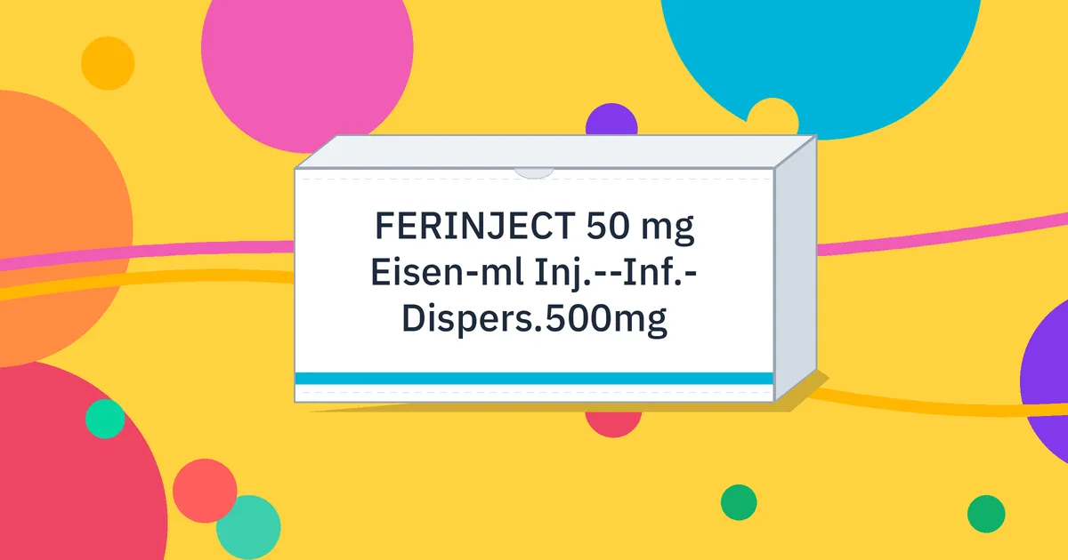 Symbolbild: Packung mit der Aufschrift FERINJECT 50 mg Eisen-ml Inj.--Inf.-Dispers.500mg (PZN 19842919) – Verfügbarkeit und Bezug in Apotheken in Frankfurt am Main