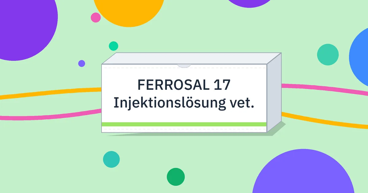 Symbolbild: Packung mit der Aufschrift FERROSAL 17 Injektionslösung vet. (PZN 00783864) – Verfügbarkeit und Bezug in Apotheken in Frankfurt am Main