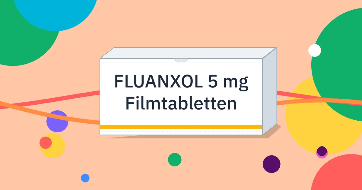 Symbolbild: Packung mit der Aufschrift FLUANXOL 5 mg Filmtabletten (PZN 19739989) – Verfügbarkeit und Bezug in Apotheken in Frankfurt am Main