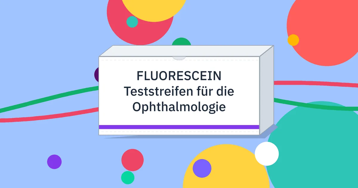 Symbolbild: Packung mit der Aufschrift FLUORESCEIN Teststreifen für die Ophthalmologie (PZN 11108350) – Verfügbarkeit und Bezug in Apotheken in Frankfurt am Main