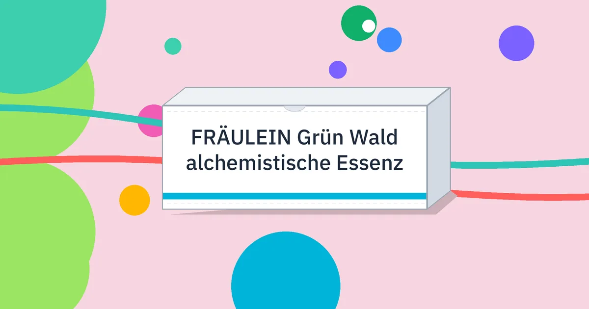 Symbolbild: Packung mit der Aufschrift FRÄULEIN Grün Wald alchemistische Essenz (PZN 18403655) – Verfügbarkeit und Bezug in Apotheken in Frankfurt am Main