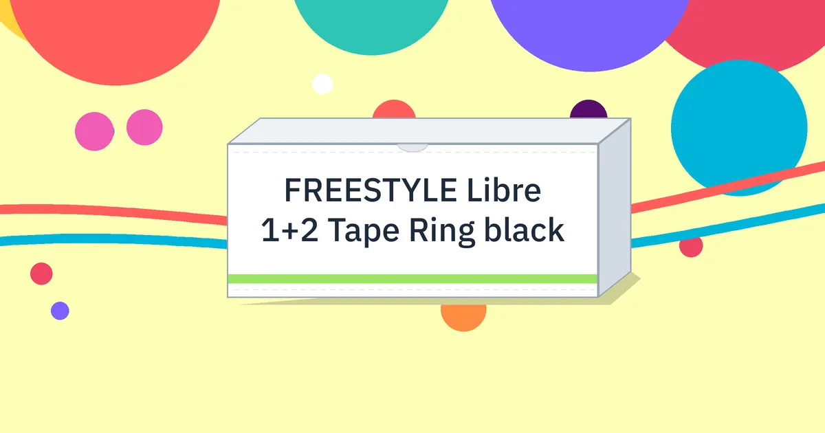 Symbolbild: Packung mit der Aufschrift FREESTYLE Libre 1+2 Tape Ring black (PZN 18177615) – Verfügbarkeit und Bezug in Apotheken in Frankfurt am Main