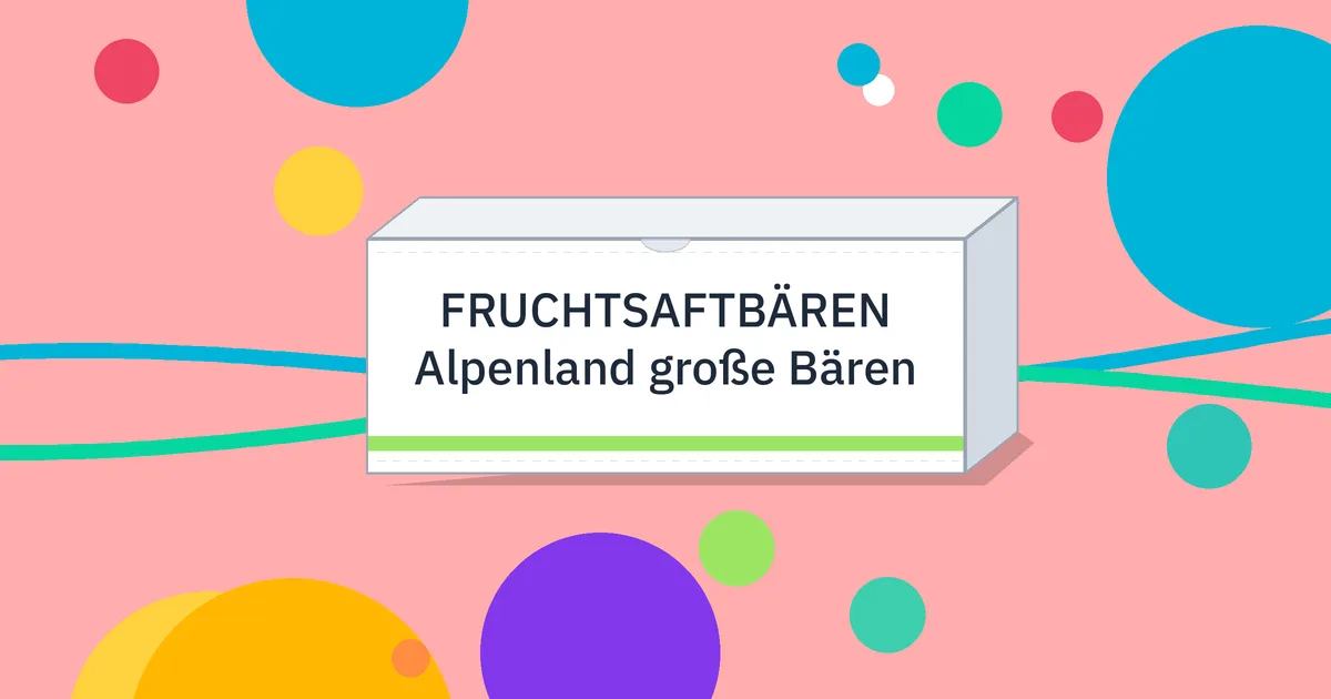 Symbolbild: Packung mit der Aufschrift FRUCHTSAFTBÄREN Alpenland große Bären (PZN 04164566) – Verfügbarkeit und Bezug in Apotheken in Frankfurt am Main