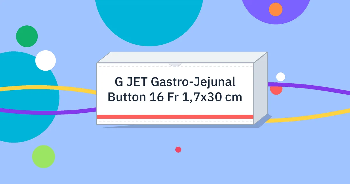 Symbolbild: Packung mit der Aufschrift G JET Gastro-Jejunal Button 16 Fr 1,7x30 cm (PZN 14346831) – Verfügbarkeit und Bezug in Apotheken in Frankfurt am Main