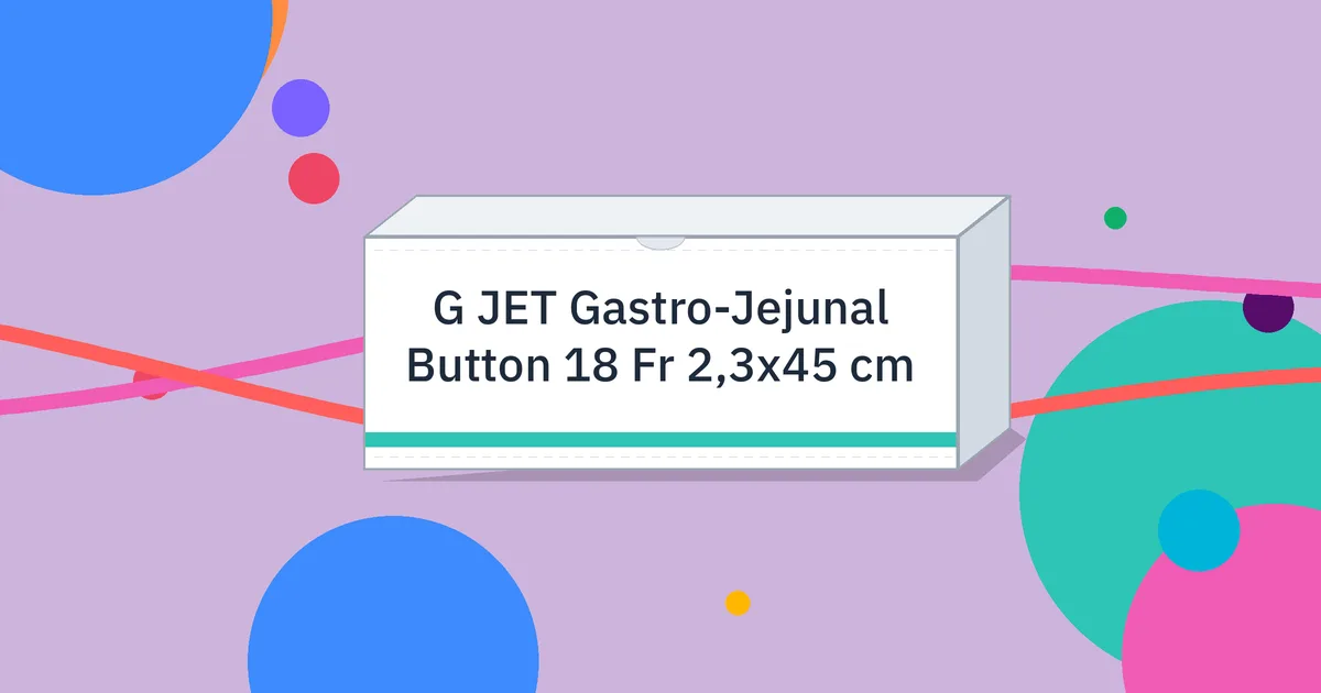 Symbolbild: Packung mit der Aufschrift G JET Gastro-Jejunal Button 18 Fr 2,3x45 cm (PZN 14343494) – Verfügbarkeit und Bezug in Apotheken in Frankfurt am Main
