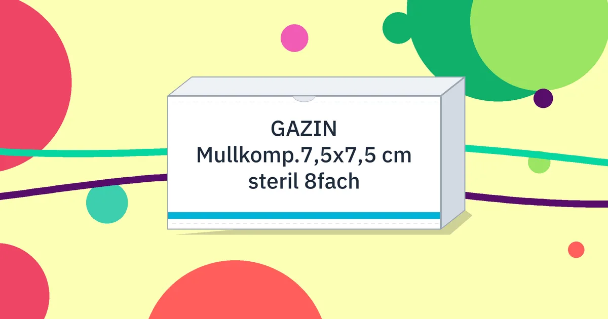 Symbolbild: Packung mit der Aufschrift GAZIN Mullkomp.7,5x7,5 cm steril 8fach (PZN 18754892) – Verfügbarkeit und Bezug in Apotheken in Frankfurt am Main