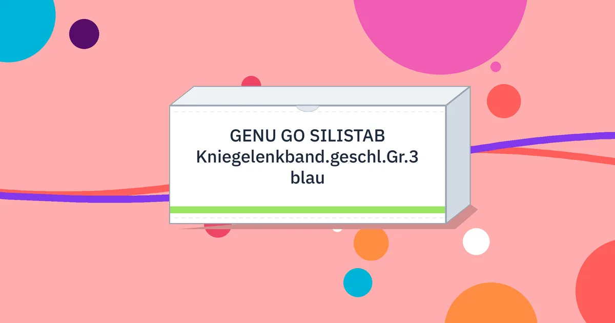Symbolbild: Packung mit der Aufschrift GENU GO SILISTAB Kniegelenkband.geschl.Gr.3 blau (PZN 19742402) – Verfügbarkeit und Bezug in Apotheken in Frankfurt am Main