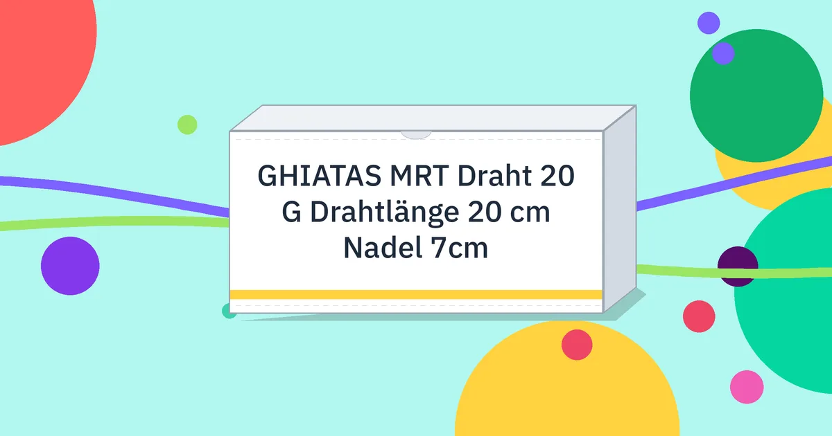 Symbolbild: Packung mit der Aufschrift GHIATAS MRT Draht 20 G Drahtlänge 20 cm Nadel 7cm (PZN 03566239) – Verfügbarkeit und Bezug in Apotheken in Frankfurt am Main