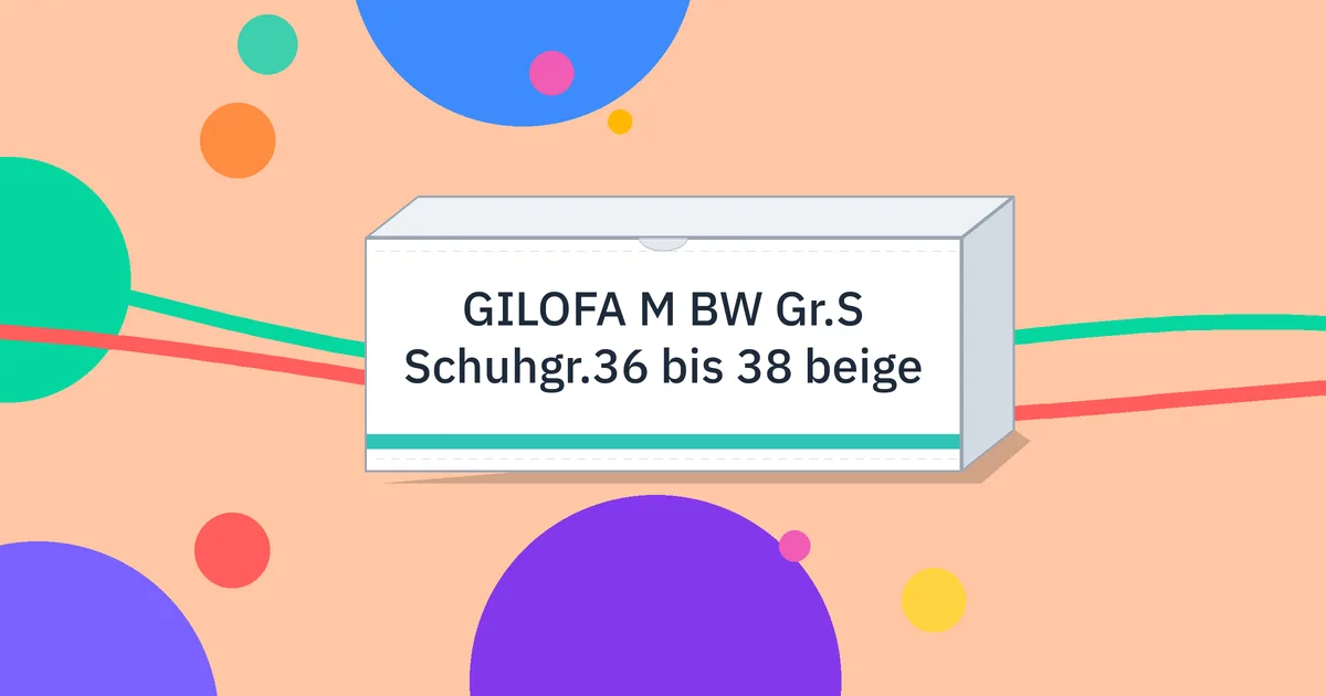 Symbolbild: Packung mit der Aufschrift GILOFA M BW Gr.S Schuhgr.36 bis 38 beige (PZN 16724295) – Verfügbarkeit und Bezug in Apotheken in Frankfurt am Main