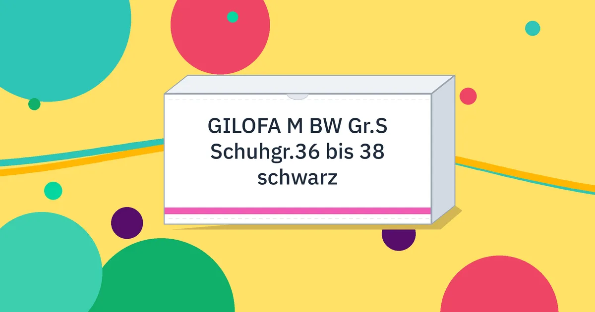 Symbolbild: Packung mit der Aufschrift GILOFA M BW Gr.S Schuhgr.36 bis 38 schwarz (PZN 16724390) – Verfügbarkeit und Bezug in Apotheken in Frankfurt am Main