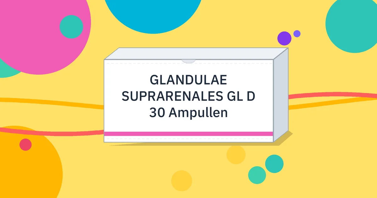 Symbolbild: Packung mit der Aufschrift GLANDULAE SUPRARENALES GL D 30 Ampullen (PZN 03356772) – Verfügbarkeit und Bezug in Apotheken in Frankfurt am Main