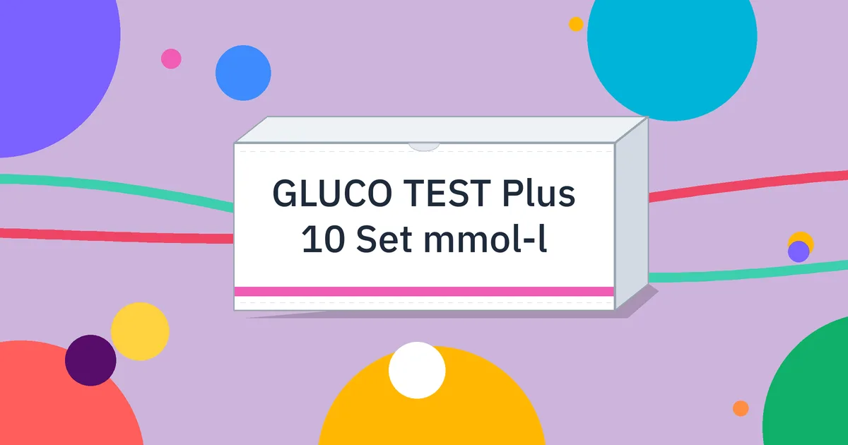 Symbolbild: Packung mit der Aufschrift GLUCO TEST Plus 10 Set mmol-l (PZN 09732472) – Verfügbarkeit und Bezug in Apotheken in Frankfurt am Main