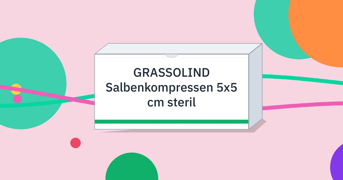 Symbolbild: Packung mit der Aufschrift GRASSOLIND Salbenkompressen 5x5 cm steril (PZN 19701018) – Verfügbarkeit und Bezug in Apotheken in Frankfurt am Main