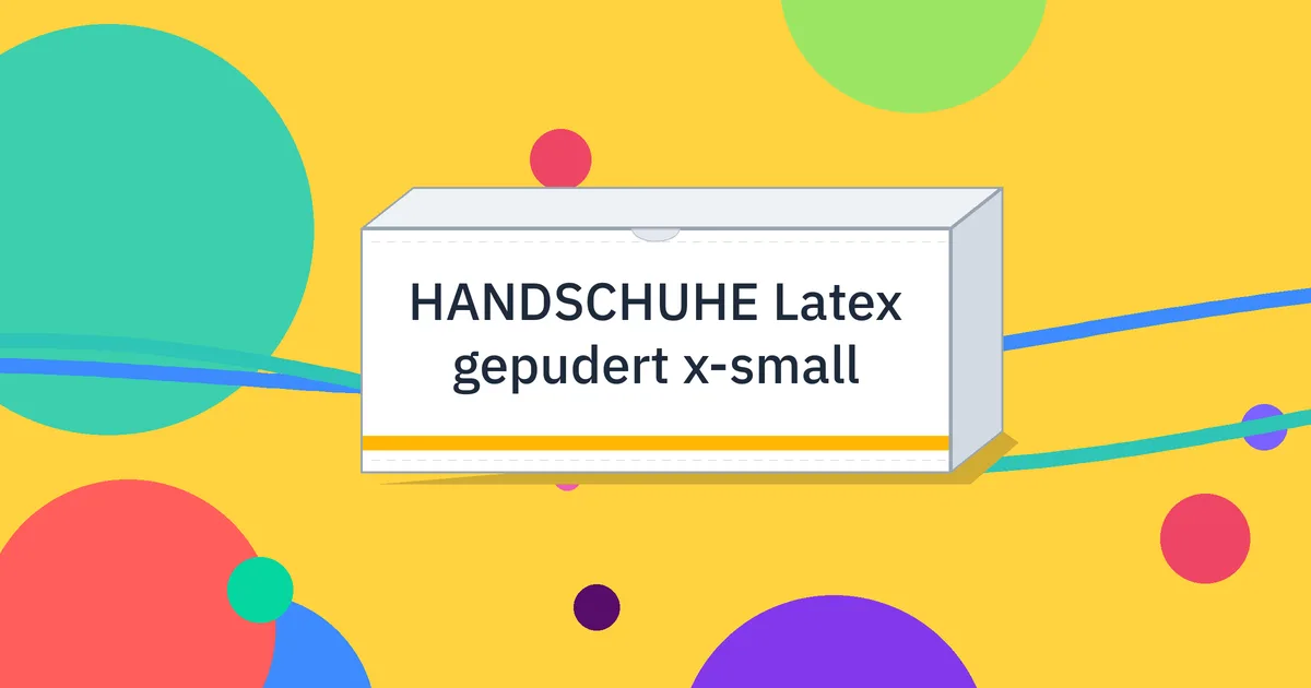 Symbolbild: Packung mit der Aufschrift HANDSCHUHE Latex gepudert x-small (PZN 01234467) – Verfügbarkeit und Bezug in Apotheken in Frankfurt am Main