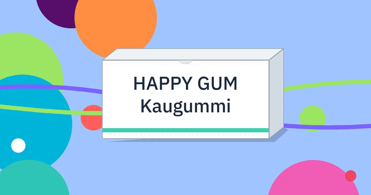 Symbolbild: Packung mit der Aufschrift HAPPY GUM Kaugummi (PZN 19239494) – Verfügbarkeit und Bezug in Apotheken in Frankfurt am Main