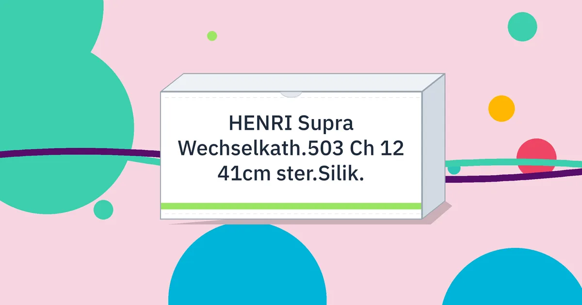 Symbolbild: Packung mit der Aufschrift HENRI Supra Wechselkath.503 Ch 12 41cm ster.Silik. (PZN 01399122) – Verfügbarkeit und Bezug in Apotheken in Frankfurt am Main