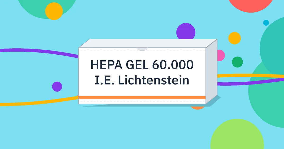 Symbolbild: Packung mit der Aufschrift HEPA GEL 60.000 I.E. Lichtenstein (PZN 04325443) – Verfügbarkeit und Bezug in Apotheken in Frankfurt am Main