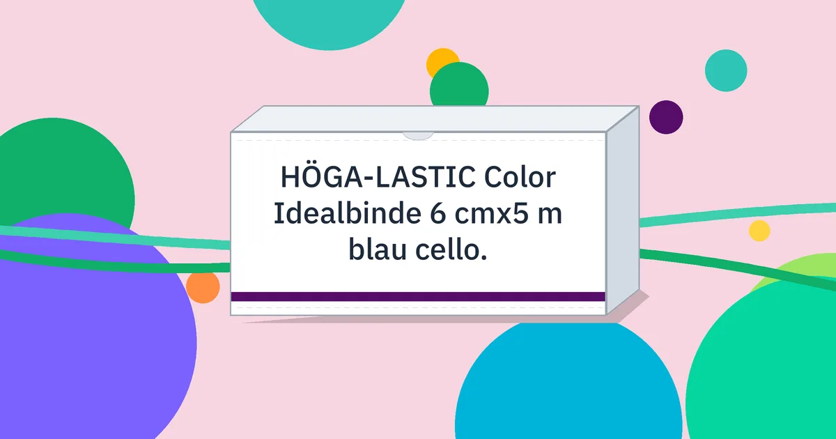 Symbolbild: Packung mit der Aufschrift HÖGA-LASTIC Color Idealbinde 6 cmx5 m blau cello. (PZN 10917768) – Verfügbarkeit und Bezug in Apotheken in Frankfurt am Main