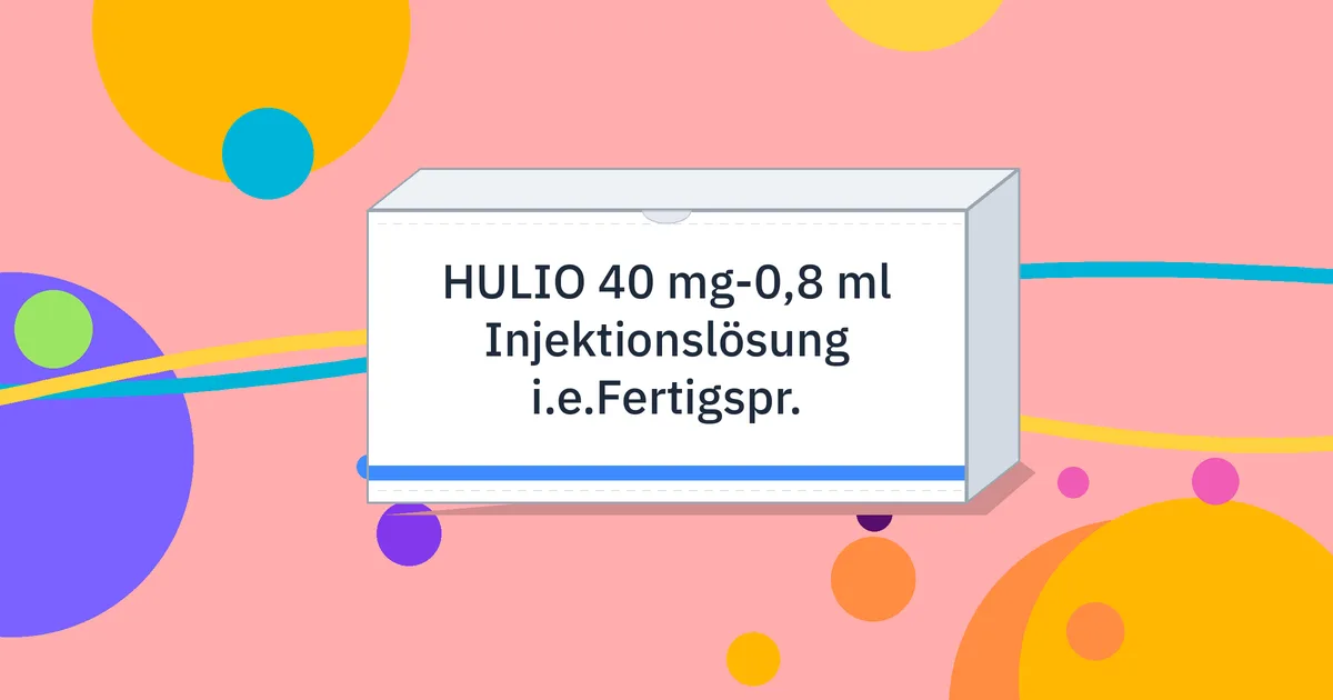 Symbolbild: Packung mit der Aufschrift HULIO 40 mg-0,8 ml Injektionslösung i.e.Fertigspr. (PZN 15395613) – Verfügbarkeit und Bezug in Apotheken in Frankfurt am Main
