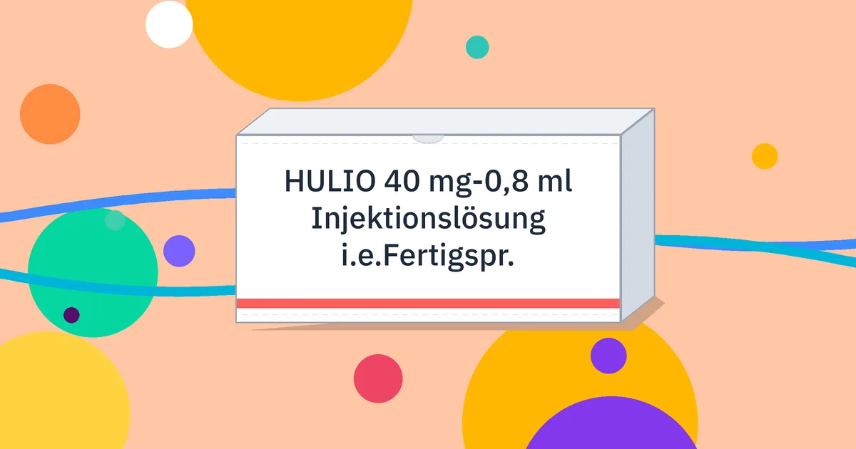 Symbolbild: Packung mit der Aufschrift HULIO 40 mg-0,8 ml Injektionslösung i.e.Fertigspr. (PZN 19430269) – Verfügbarkeit und Bezug in Apotheken in Frankfurt am Main