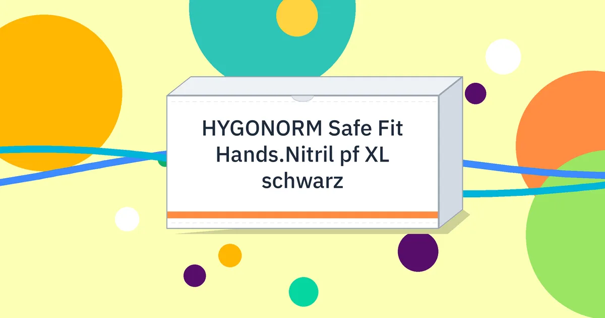Symbolbild: Packung mit der Aufschrift HYGONORM Safe Fit Hands.Nitril pf XL schwarz (PZN 20774488) – Verfügbarkeit und Bezug in Apotheken in Frankfurt am Main