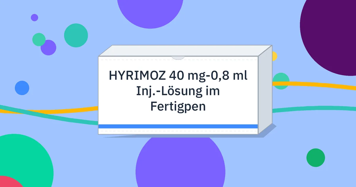 Symbolbild: Packung mit der Aufschrift HYRIMOZ 40 mg-0,8 ml Inj.-Lösung im Fertigpen (PZN 15607535) – Verfügbarkeit und Bezug in Apotheken in Frankfurt am Main