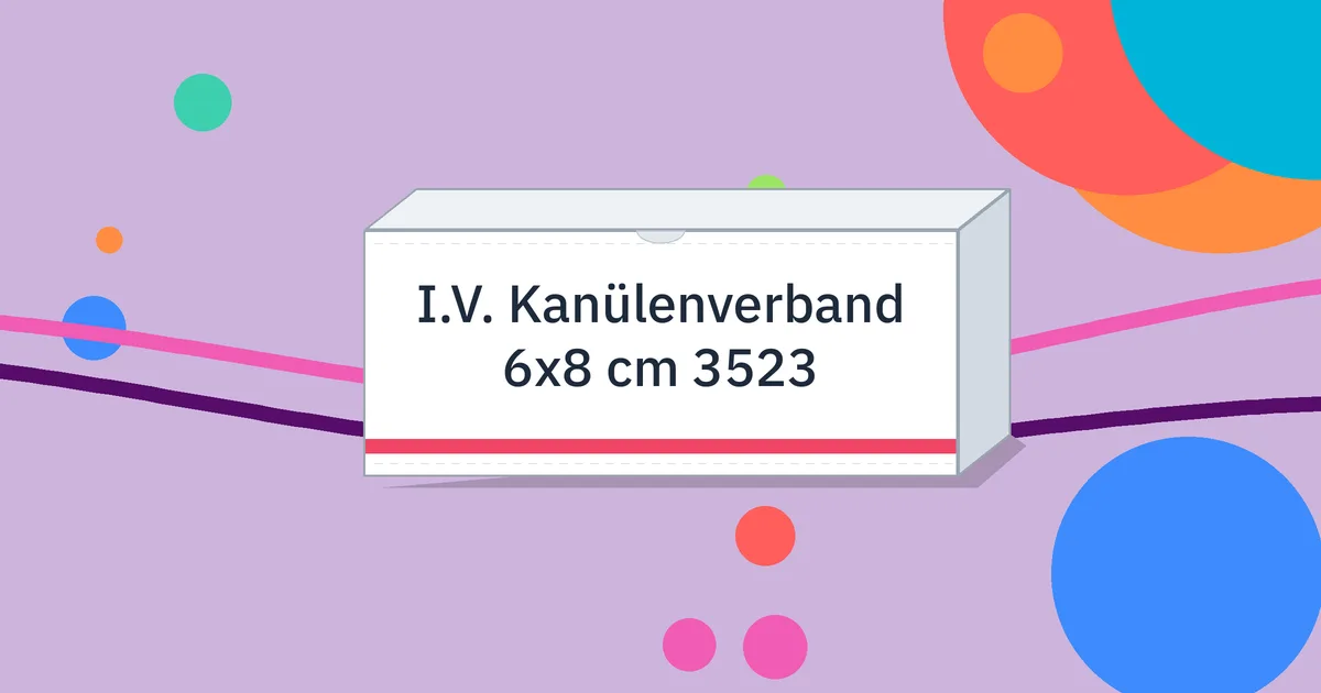 Symbolbild: Packung mit der Aufschrift I.V. Kanülenverband 6x8 cm 3523 (PZN 03827444) – Verfügbarkeit und Bezug in Apotheken in Frankfurt am Main