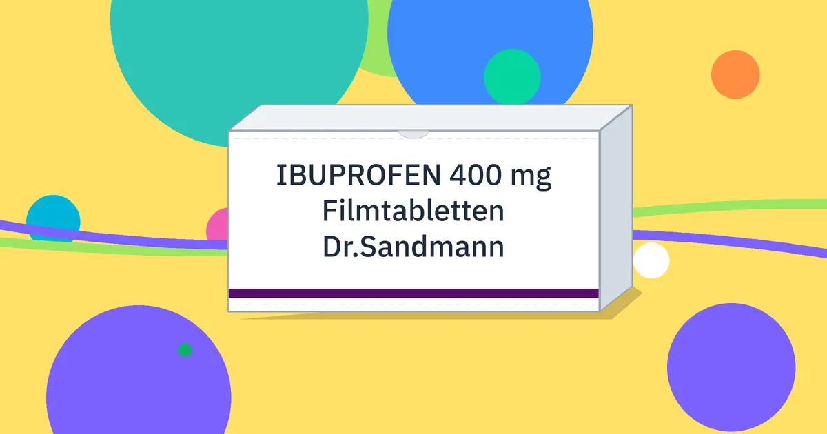 Symbolbild: Packung mit der Aufschrift IBUPROFEN 400 mg Filmtabletten Dr.Sandmann (PZN 12472394) – Verfügbarkeit und Bezug in Apotheken in Frankfurt am Main