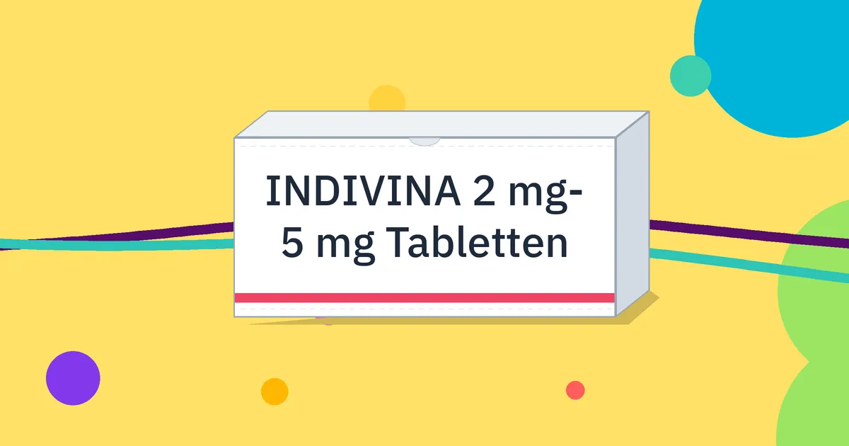 Symbolbild: Packung mit der Aufschrift INDIVINA 2 mg-5 mg Tabletten (PZN 01561350) – Verfügbarkeit und Bezug in Apotheken in Frankfurt am Main