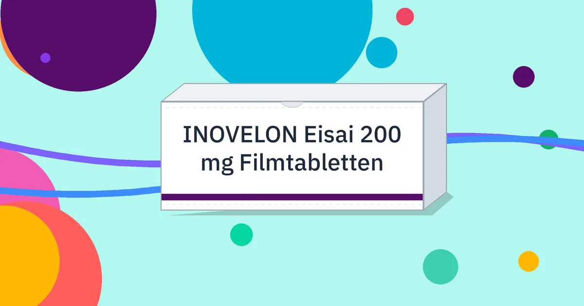 Symbolbild: Packung mit der Aufschrift INOVELON Eisai 200 mg Filmtabletten (PZN 00361471) – Verfügbarkeit und Bezug in Apotheken in Frankfurt am Main
