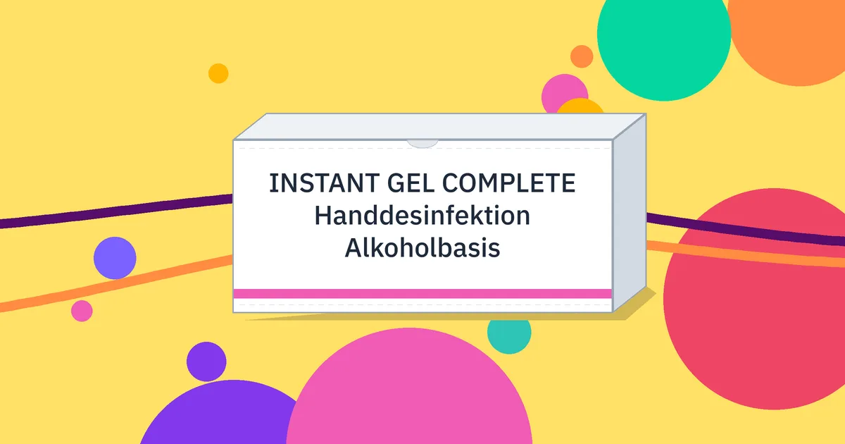 Symbolbild: Packung mit der Aufschrift INSTANT GEL COMPLETE Handdesinfektion Alkoholbasis (PZN 18106012) – Verfügbarkeit und Bezug in Apotheken in Frankfurt am Main