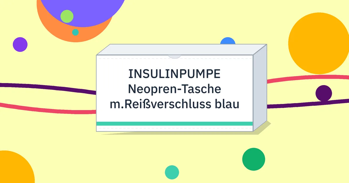 Symbolbild: Packung mit der Aufschrift INSULINPUMPE Neopren-Tasche m.Reißverschluss blau (PZN 10730627) – Verfügbarkeit und Bezug in Apotheken in Frankfurt am Main