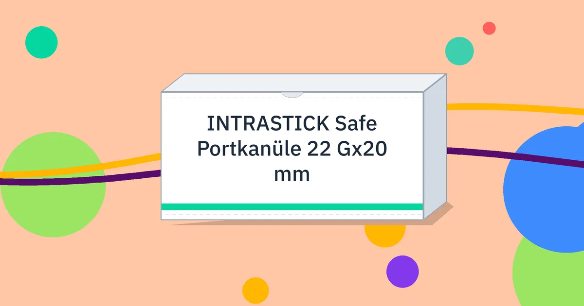 Symbolbild: Packung mit der Aufschrift INTRASTICK Safe Portkanüle 22 Gx20 mm (PZN 09315107) – Verfügbarkeit und Bezug in Apotheken in Frankfurt am Main