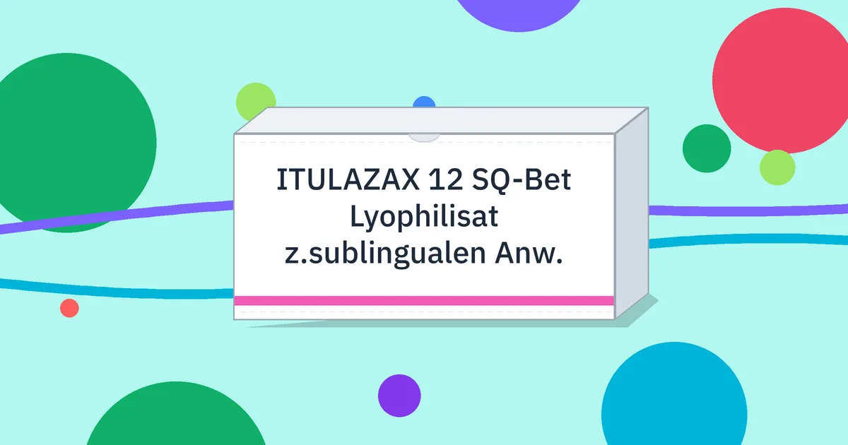 Symbolbild: Packung mit der Aufschrift ITULAZAX 12 SQ-Bet Lyophilisat z.sublingualen Anw. (PZN 17306045) – Verfügbarkeit und Bezug in Apotheken in Frankfurt am Main