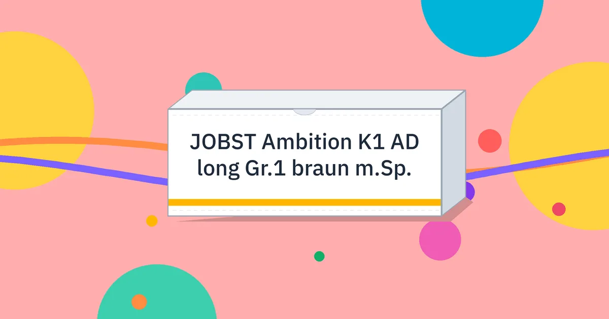 Symbolbild: Packung mit der Aufschrift JOBST Ambition K1 AD long Gr.1 braun m.Sp. (PZN 11019801) – Verfügbarkeit und Bezug in Apotheken in Frankfurt am Main