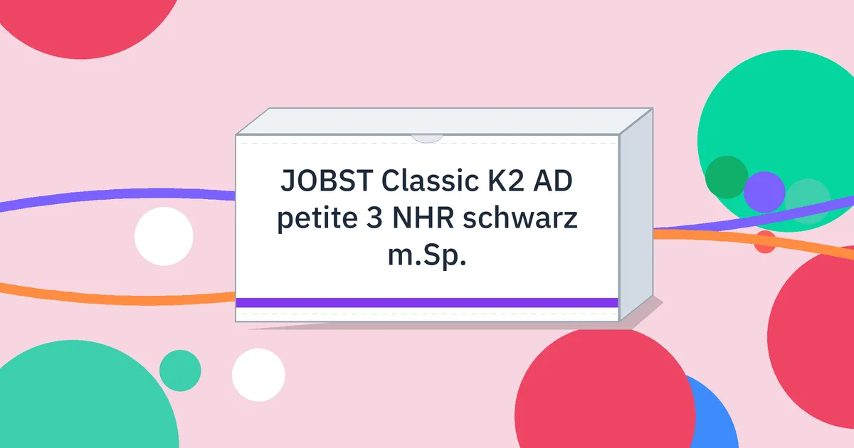 Symbolbild: Packung mit der Aufschrift JOBST Classic K2 AD petite 3 NHR schwarz m.Sp. (PZN 13061150) – Verfügbarkeit und Bezug in Apotheken in Frankfurt am Main