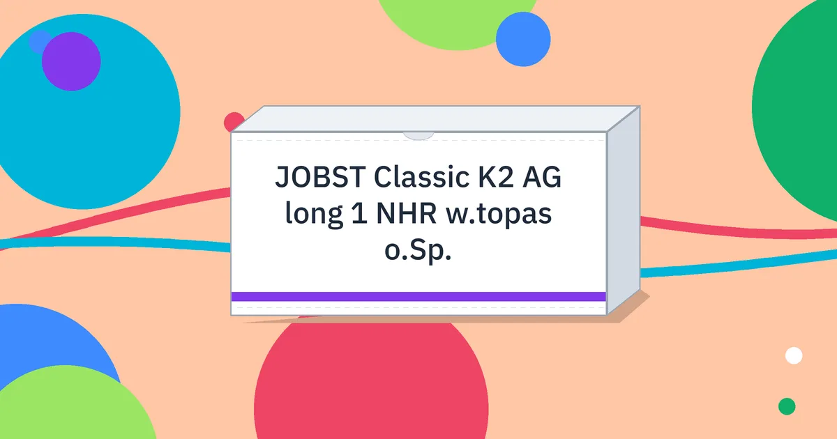 Symbolbild: Packung mit der Aufschrift JOBST Classic K2 AG long 1 NHR w.topas o.Sp. (PZN 13062793) – Verfügbarkeit und Bezug in Apotheken in Frankfurt am Main