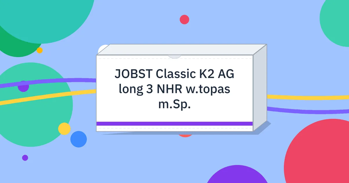 Symbolbild: Packung mit der Aufschrift JOBST Classic K2 AG long 3 NHR w.topas m.Sp. (PZN 13062528) – Verfügbarkeit und Bezug in Apotheken in Frankfurt am Main