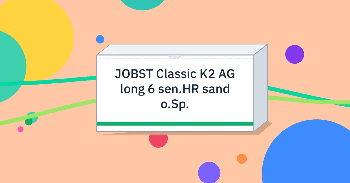 Symbolbild: Packung mit der Aufschrift JOBST Classic K2 AG long 6 sen.HR sand o.Sp. (PZN 17958983) – Verfügbarkeit und Bezug in Apotheken in Frankfurt am Main