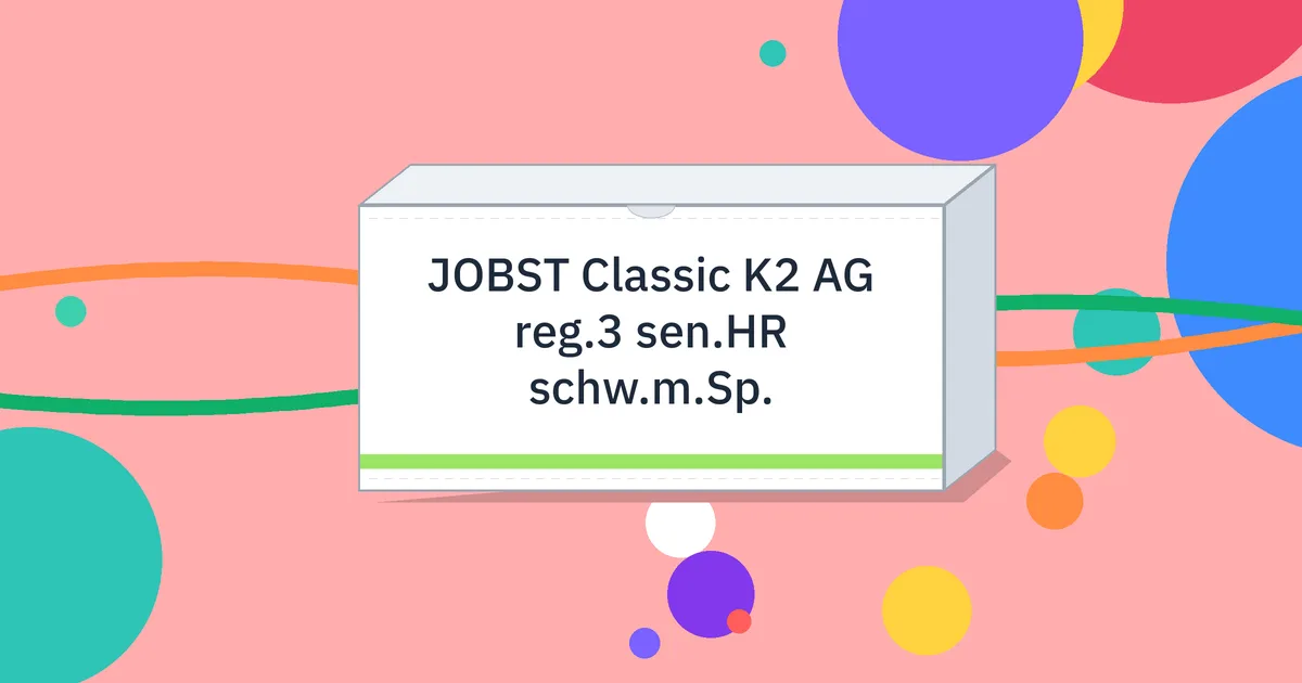 Symbolbild: Packung mit der Aufschrift JOBST Classic K2 AG reg.3 sen.HR schw.m.Sp. (PZN 17960425) – Verfügbarkeit und Bezug in Apotheken in Frankfurt am Main