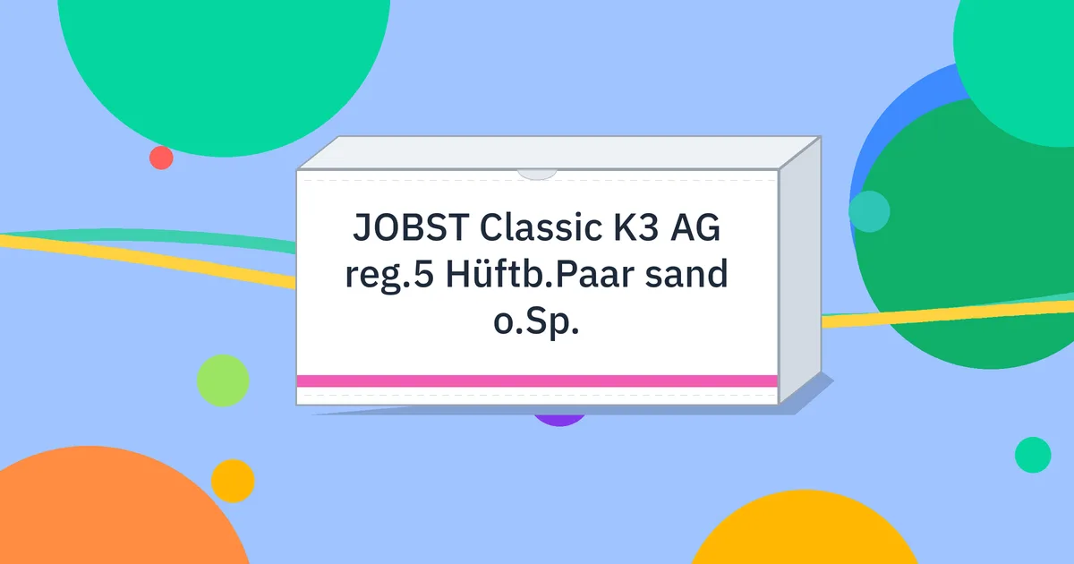 Symbolbild: Packung mit der Aufschrift JOBST Classic K3 AG reg.5 Hüftb.Paar sand o.Sp. (PZN 13076105) – Verfügbarkeit und Bezug in Apotheken in Frankfurt am Main