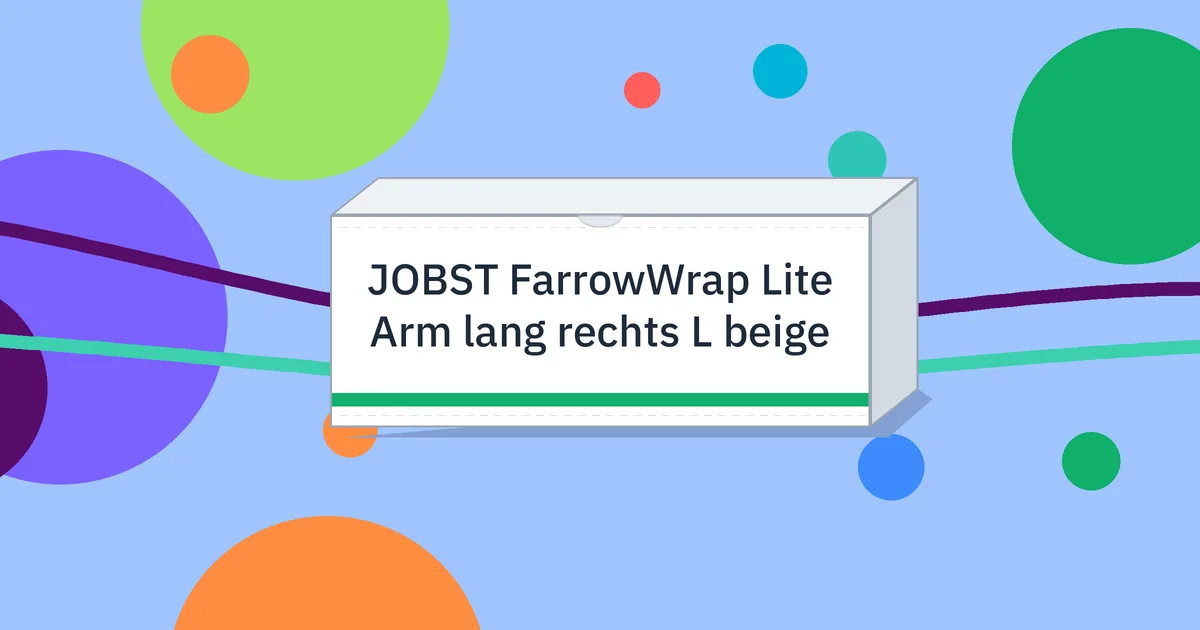 Symbolbild: Packung mit der Aufschrift JOBST FarrowWrap Lite Arm lang rechts L beige (PZN 13870205) – Verfügbarkeit und Bezug in Apotheken in Frankfurt am Main